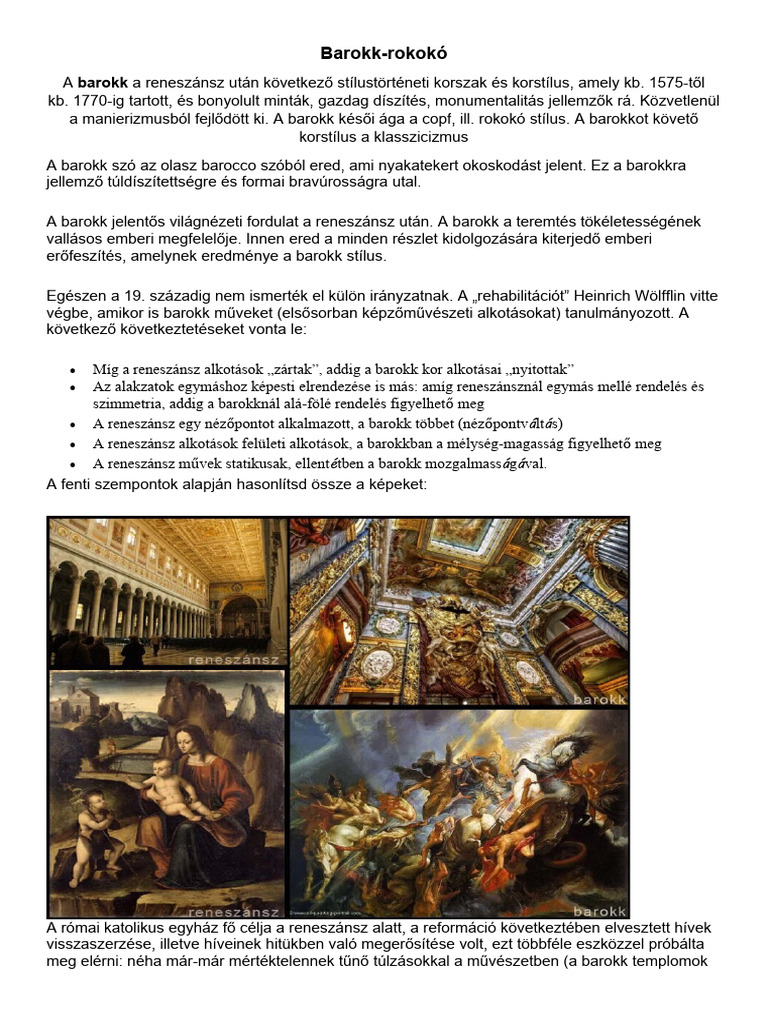 Barokk Rokokó Jegyzet Rövid | PDF