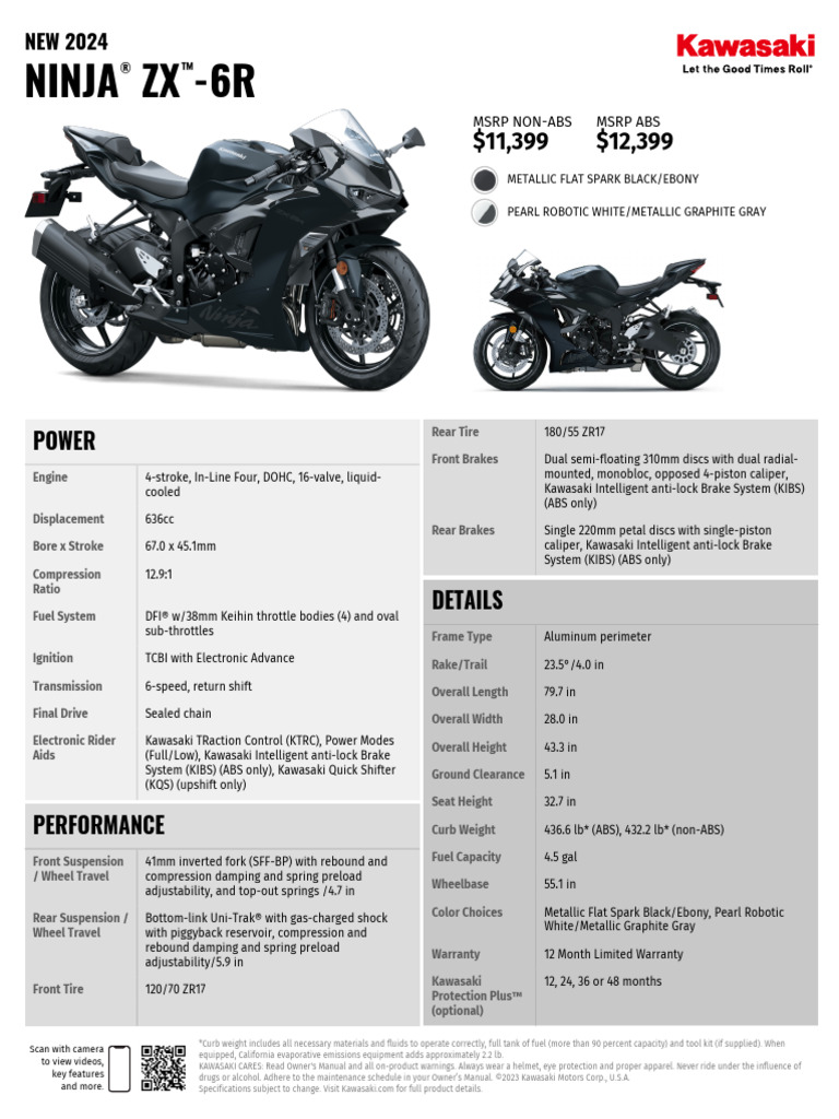 2024 Ninja ZX 6r en Us Spec Sheet | PDF | Anti Lock Braking System | Brake