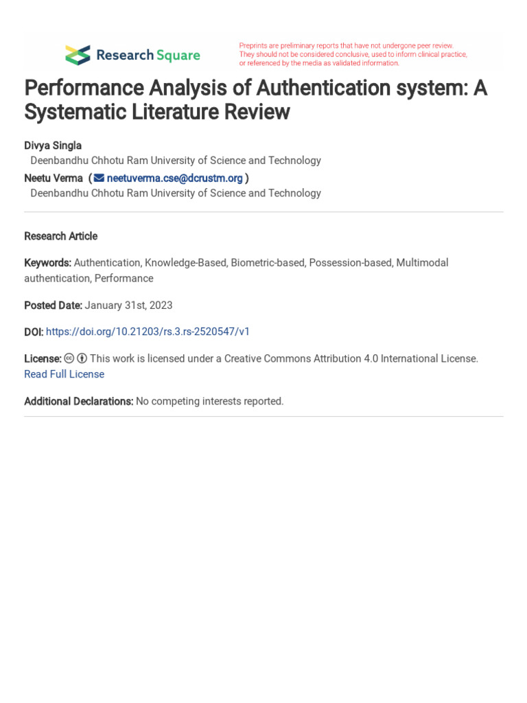 Performance Analysis of Authentication System A Sy | PDF | Password | Authentication