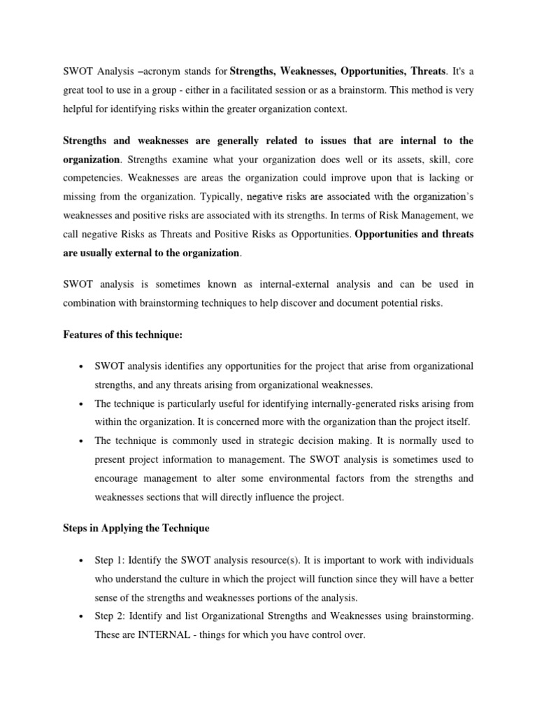 SWOT Analysis | Download Free PDF | Swot Analysis | Risk