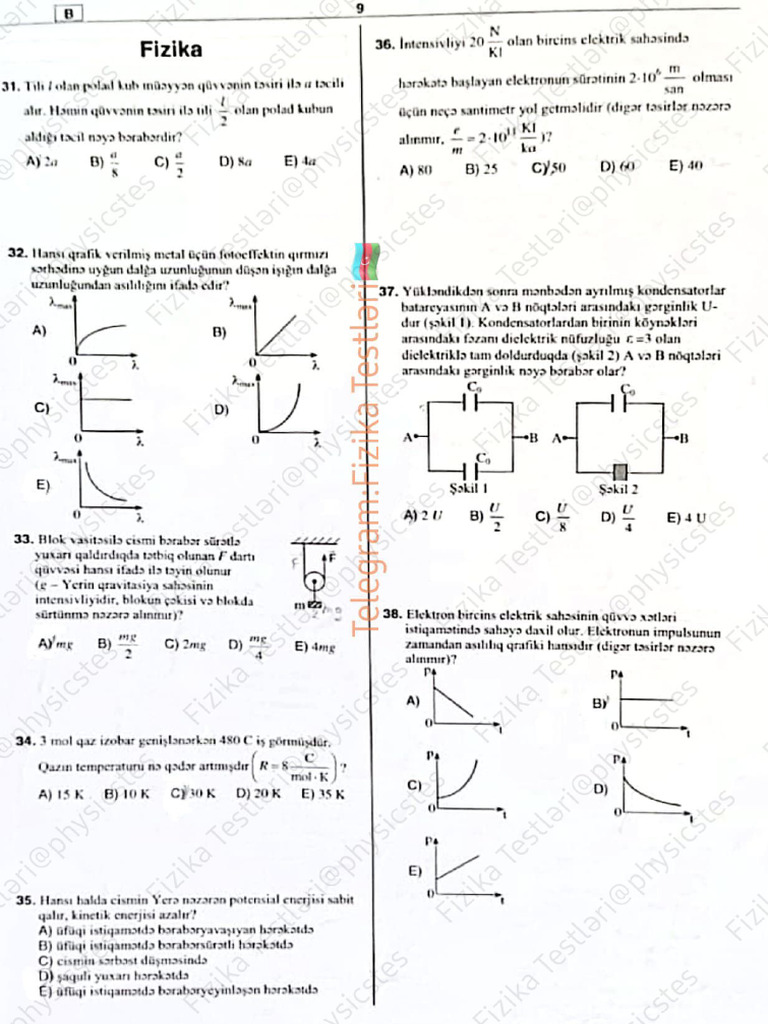 4 Iyun Fizika Qəbul 2023 I Qrup | PDF