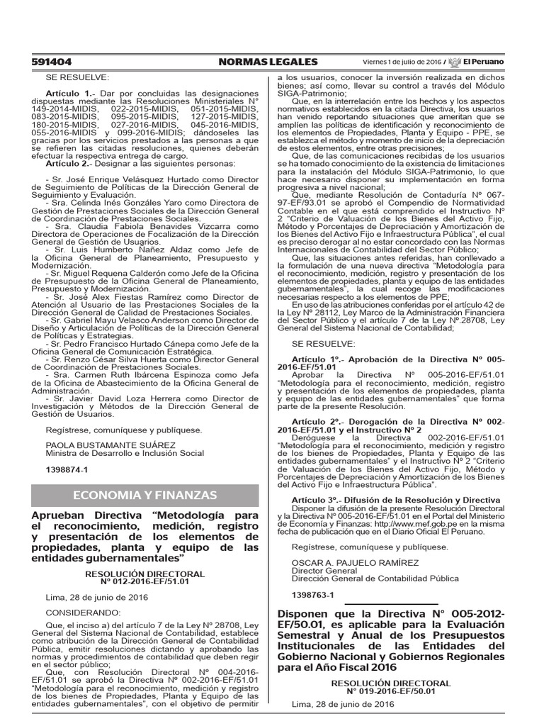 RD 0012 2016 Ef 51 01 Metodologia para Rec PPE | PDF | Contabilidad