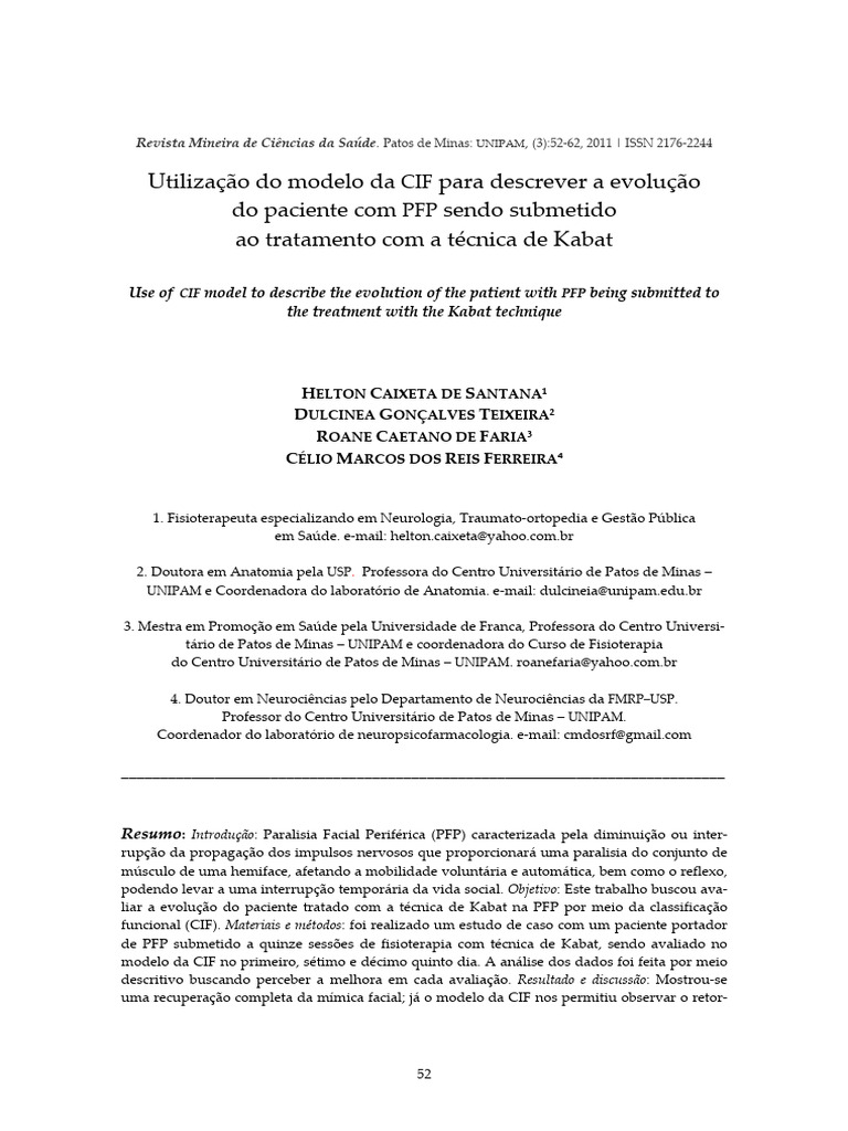 Utilizaao Do Modelo Da Cif para Descrever A Evoluao Do Paciente Com PFP Sendo Submetido Ao ...