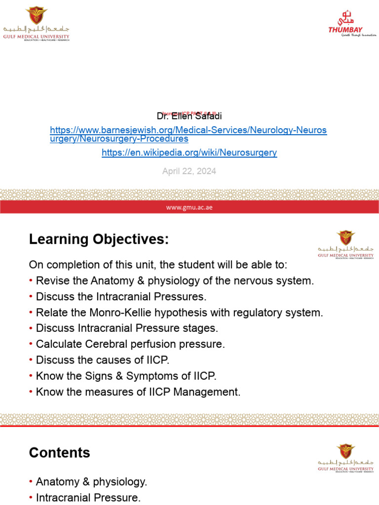 Lec 3 4 ICP Ellen | PDF | Cerebrospinal Fluid | Medical Specialties