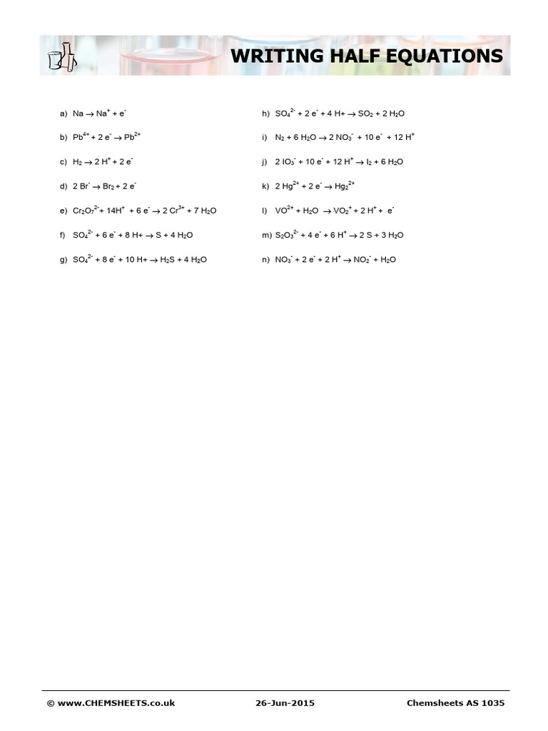 A Redox Half Equations) ANS 9284fh | PDF