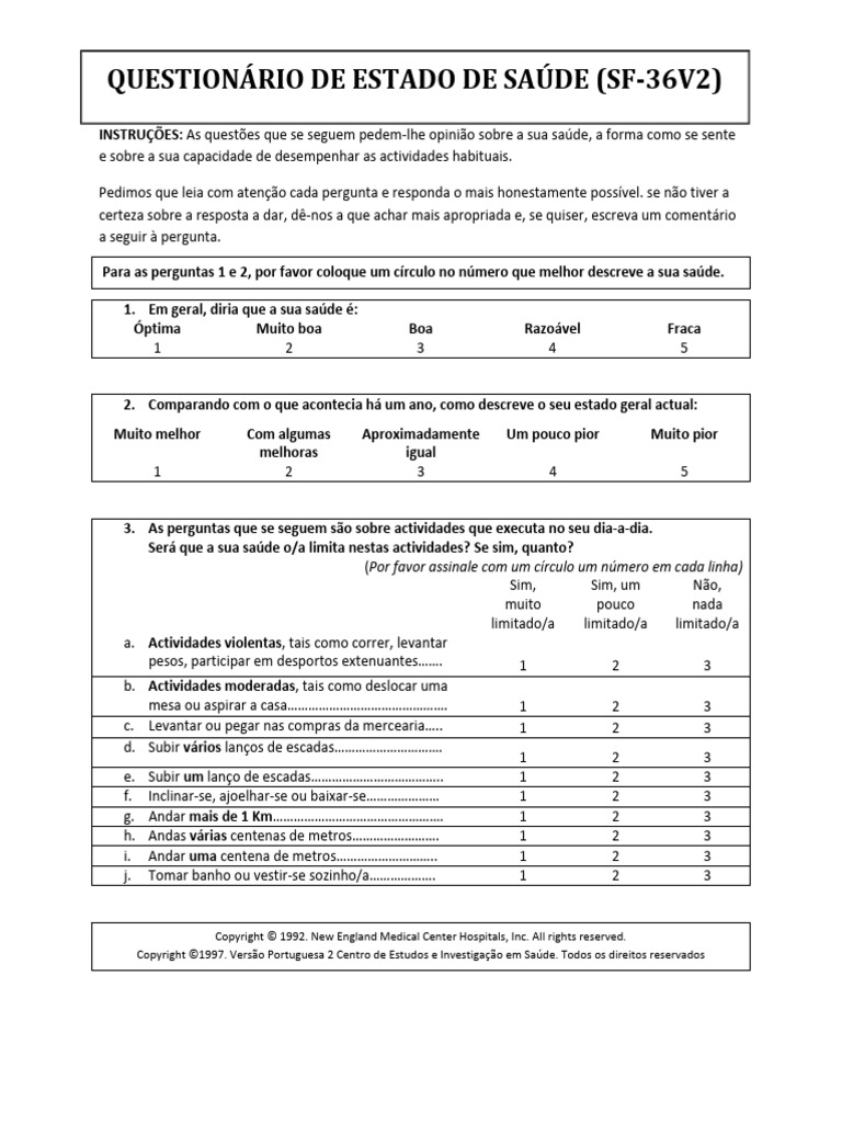 Questionário SF-36 - Unlocked | PDF | Tempo
