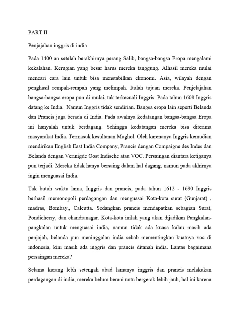 Masunya Inggris Dan Sejarah India | PDF