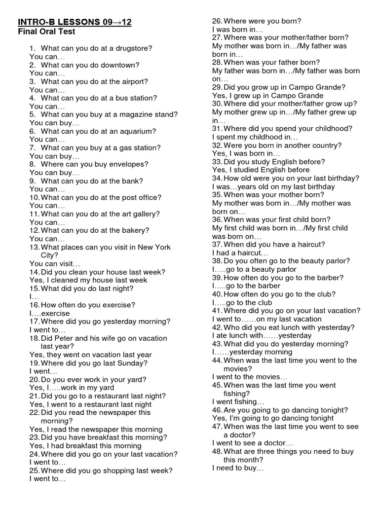 1oral Test Questions-ANSWERS | PDF | Language Arts & Discipline | Art