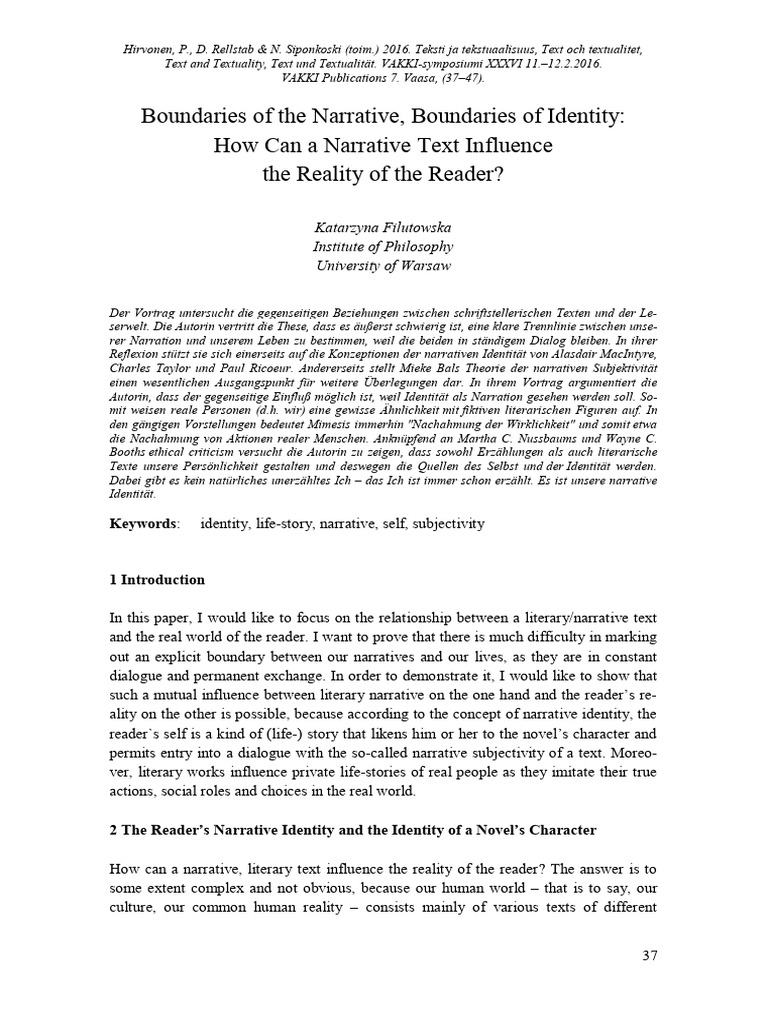 Narrative Identity and Reader Influence | PDF | Narrative | Identity ...