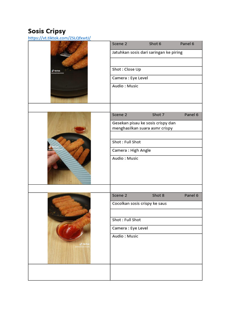 Storyboard Sosis Crispy | PDF | Cooking, Food & Wine