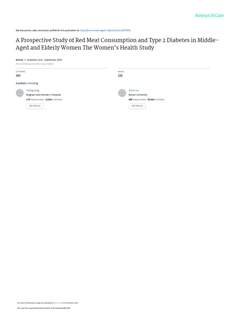 A Prospective Study of Red Meat Consumption and Ty | PDF | Fat | Meat