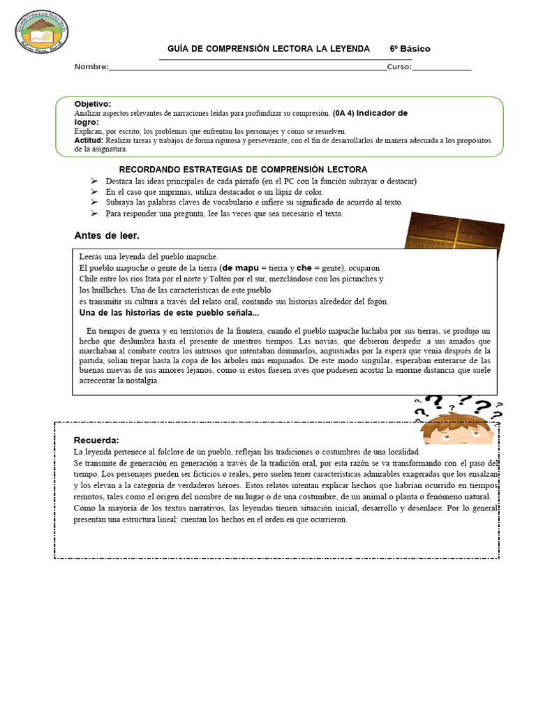 6° Básico - Lenguaje - Guía - de - La - Leyenda | PDF | Comprensión lectora