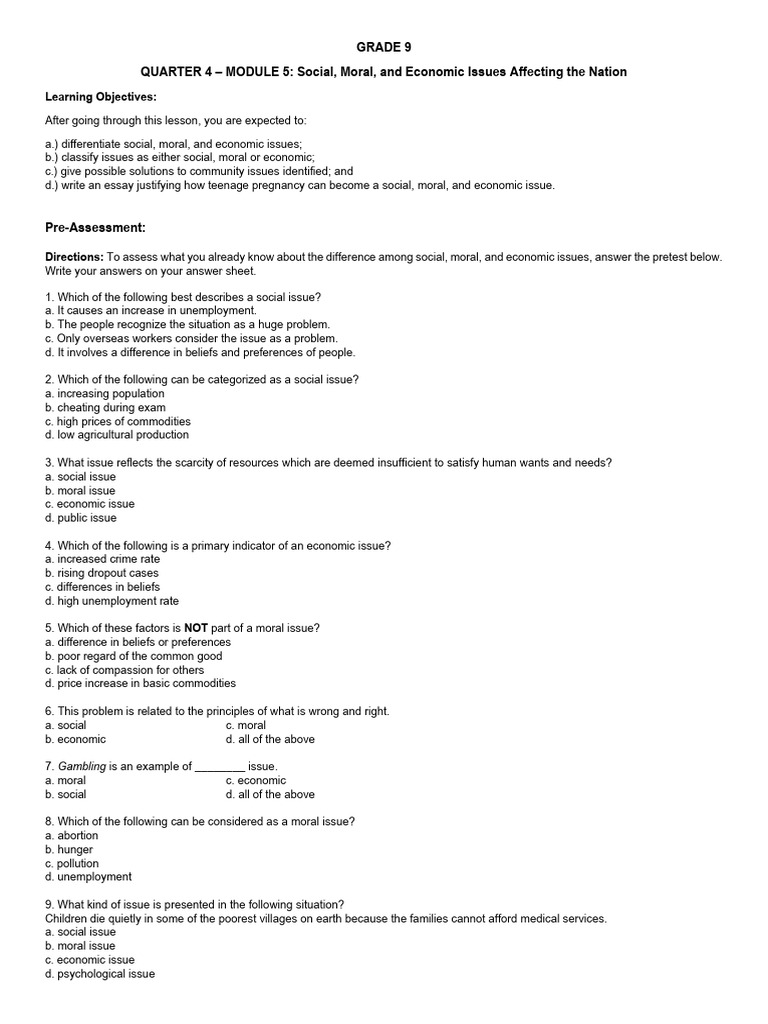 Grade 9 Module 5 | PDF | Morality | Economics