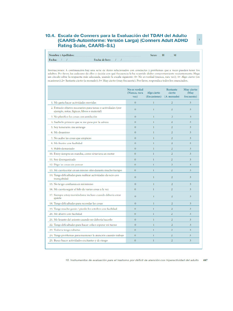 Cuestionario CAARS TDAH Adultos | PDF