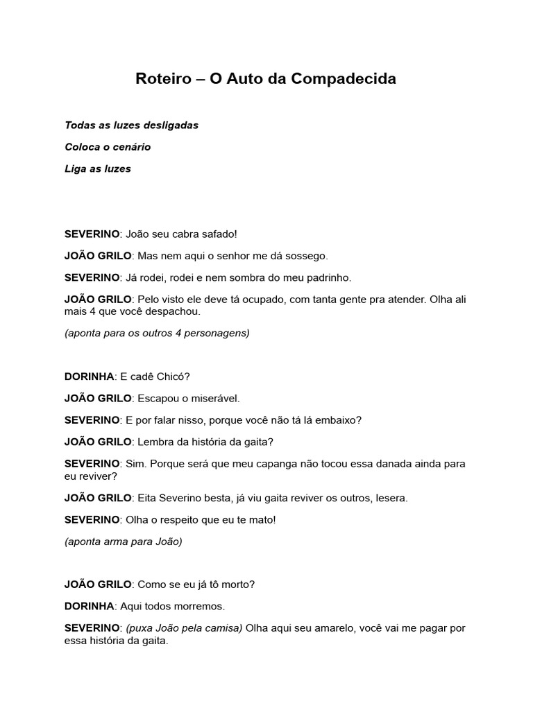 Roteiro - O Auto Da Compadecida | PDF | Jesus | Maria, mãe de Jesus