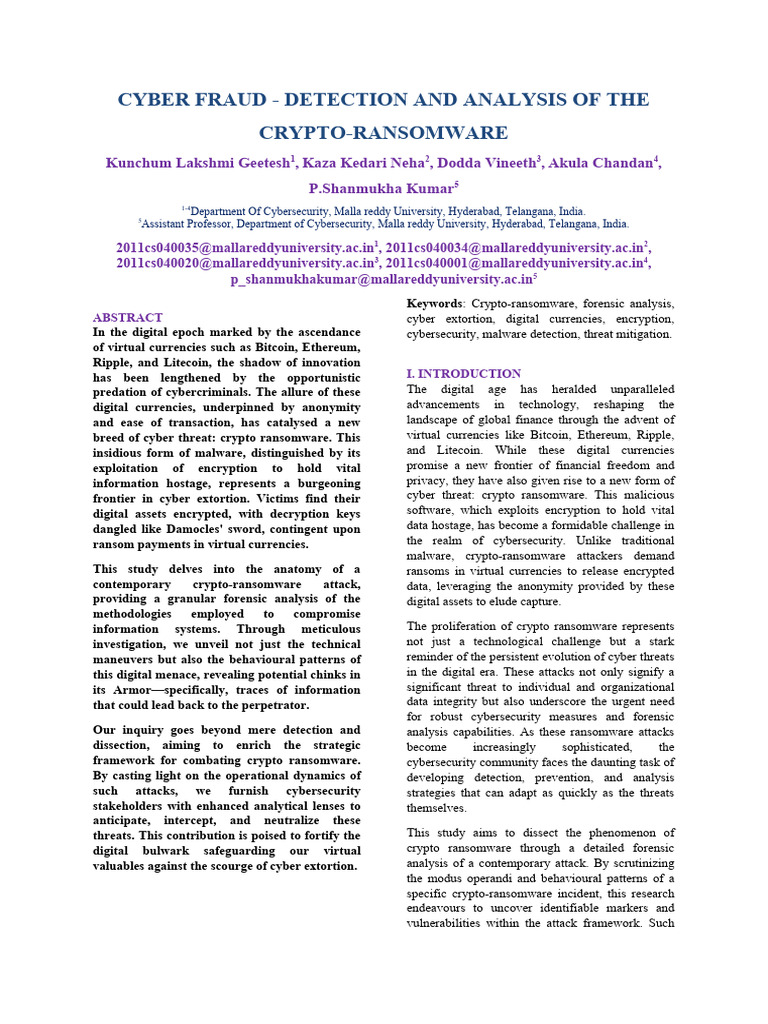 Cyber Fraud - Detection and Analysis of The Crypto-Ransomware | PDF | Ransomware | Computer Security
