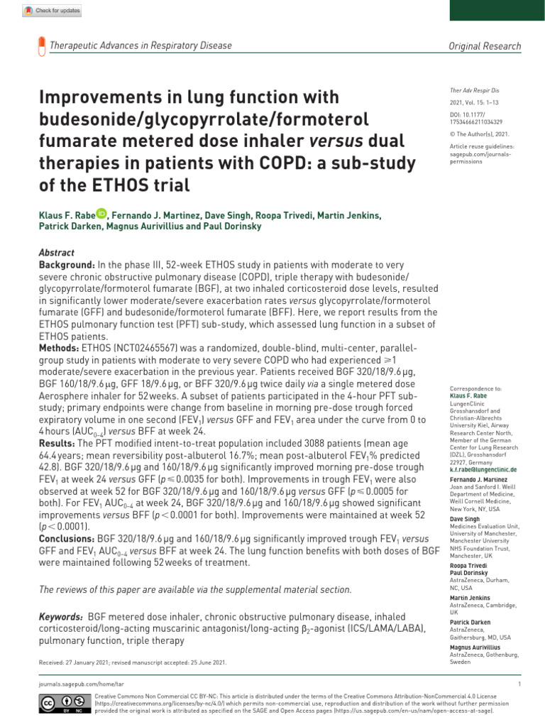ETHOS Improvements in Lung Function | PDF | Chronic Obstructive ...