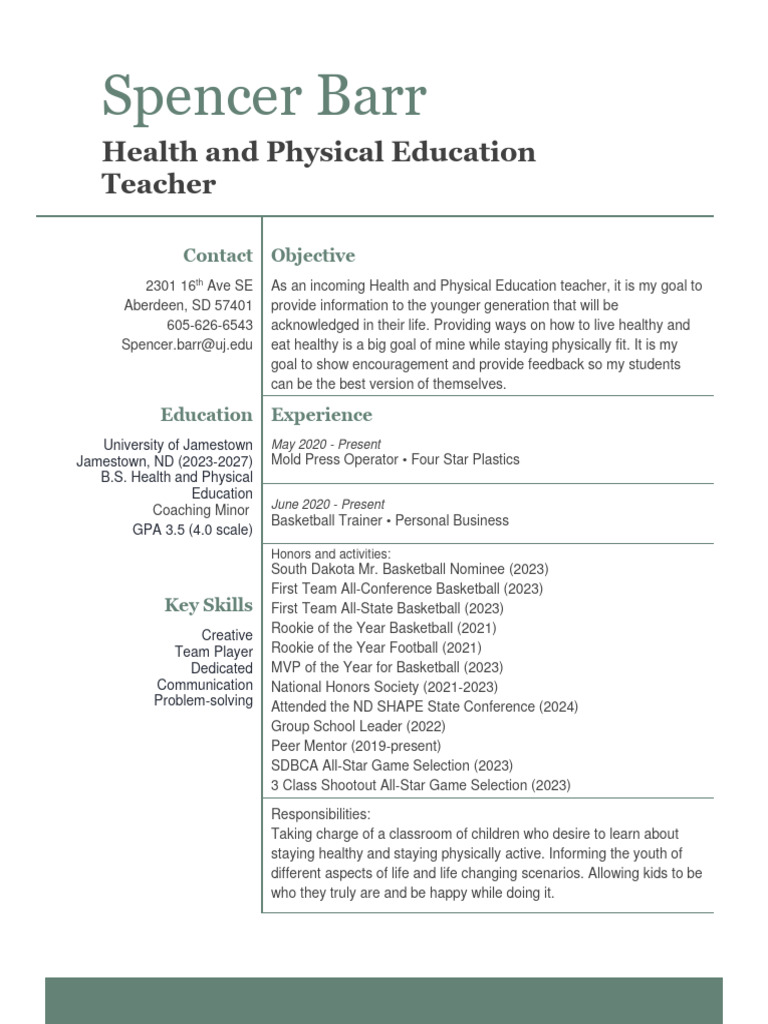 Spencer Barr Resume | PDF | Behavior Modification | Learning