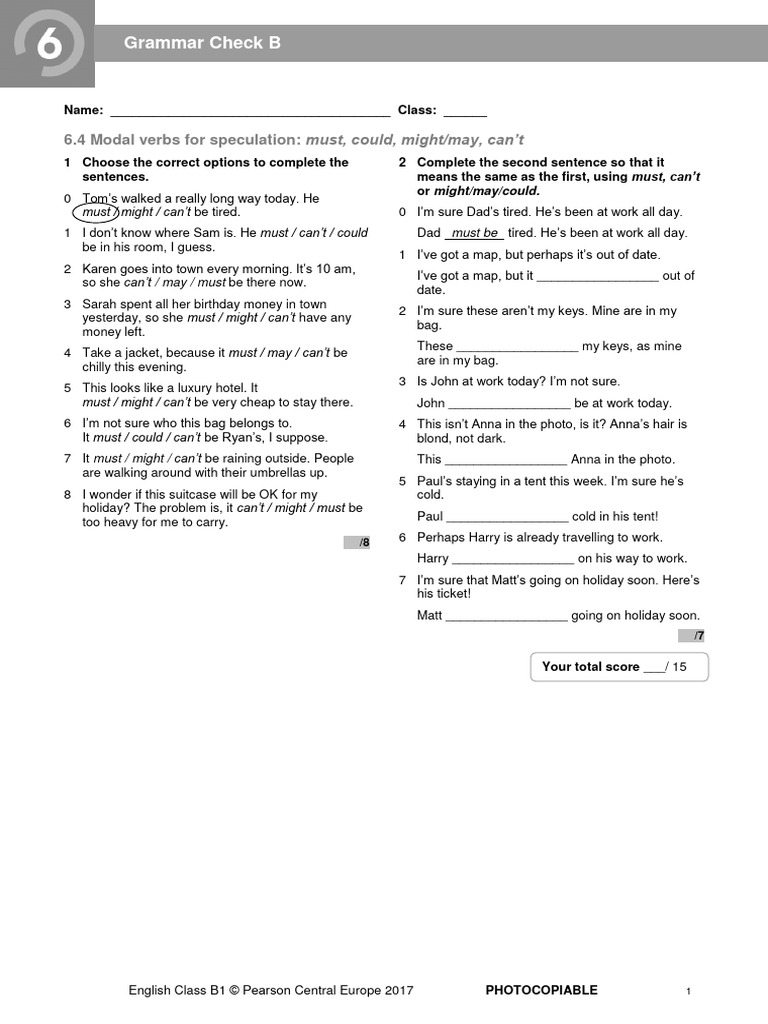 B1 Grammar: Modal Verbs Practice | PDF | Linguistic Morphology | Linguistic Typology
