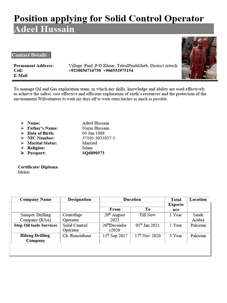 Solids Control Operator Adeel | PDF