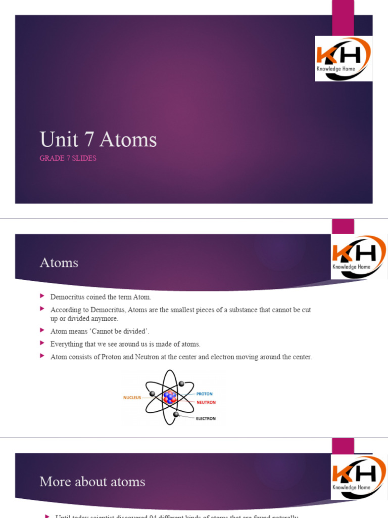 Unit 7 Atoms Grade 7 Slides | Download Free PDF | Chemical Compounds ...