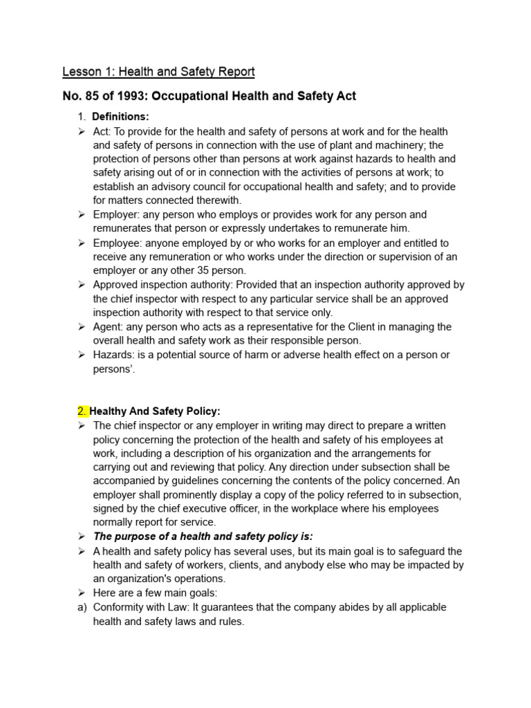 Healthy and Safety Report | PDF | Occupational Safety And Health ...