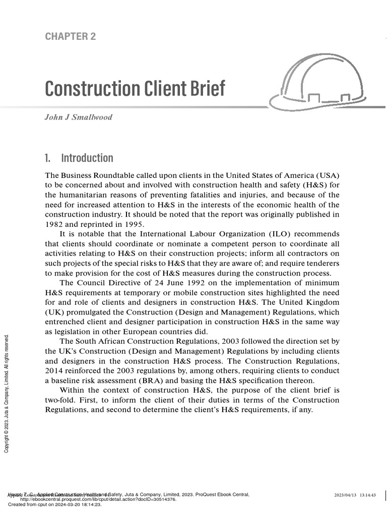 Applied Construction Health and Safety - (Chapter 2 Construction Client Brief) | PDF ...