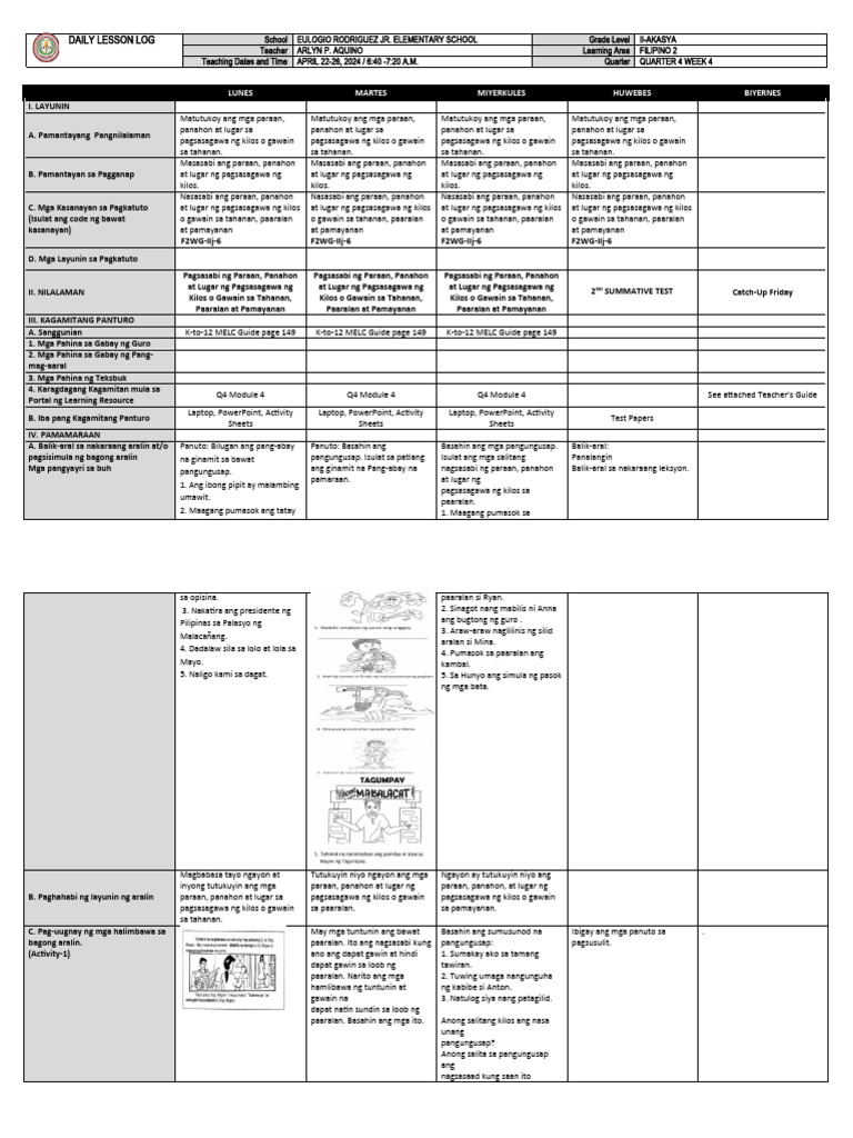 Q4 Week2 DLL Filipino 2 | PDF