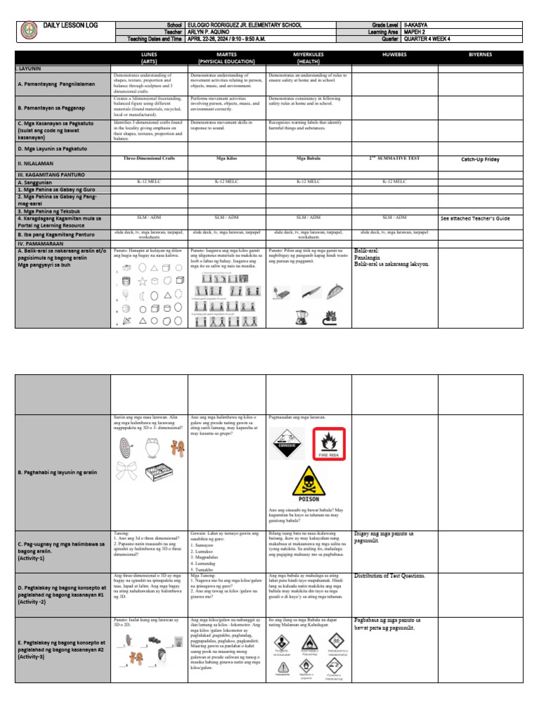 Q4 Week4 DLL Mapeh 2 | PDF