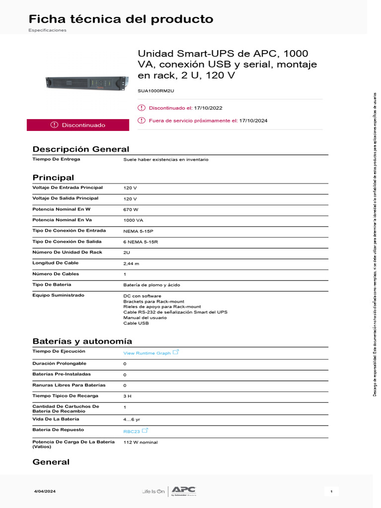 Smart-UPS APC SUA1000RM2U Especificaciones | PDF | Residuos ...