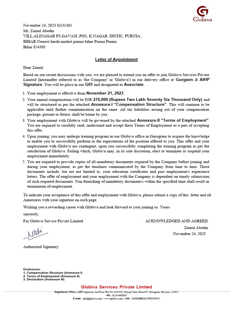 appointment-letter | PDF | Employment | Confidentiality