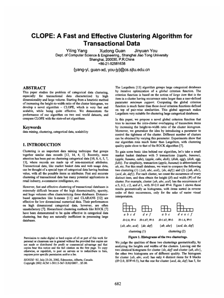 Clope A Fast And Effective Clustering Algorithm For Transactional Data Pdf Cluster Analysis