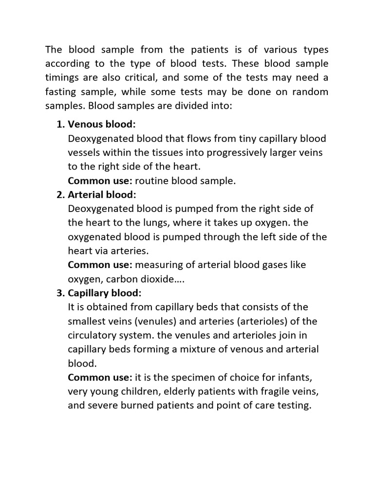 Types of Blood Samples Explained | PDF