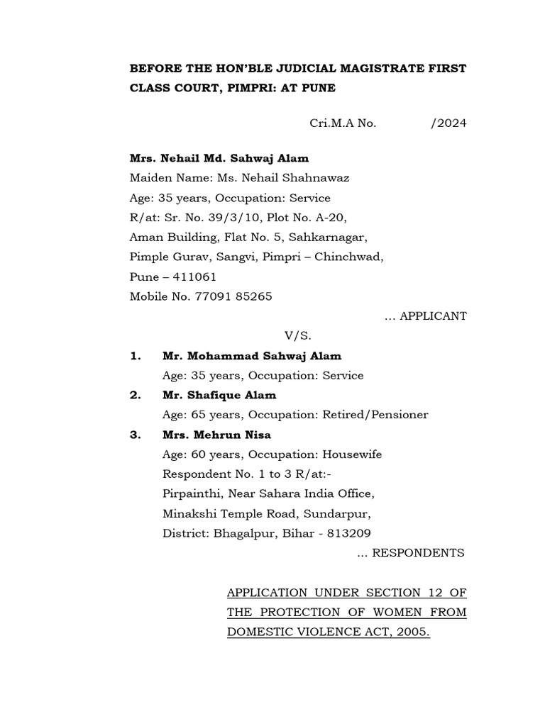Exh 1 Domestic Violence Application | PDF | Marriage | Self Esteem