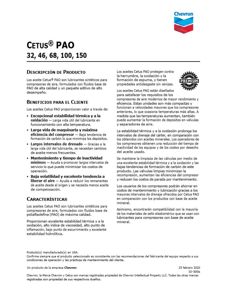 Cetus Pao | PDF | Lubricante | Materia suave