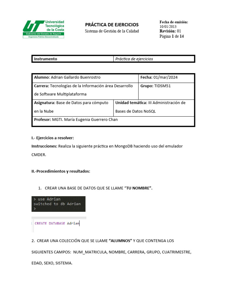 Ejercicios de MongoDB en NoSQL | PDF | Informática