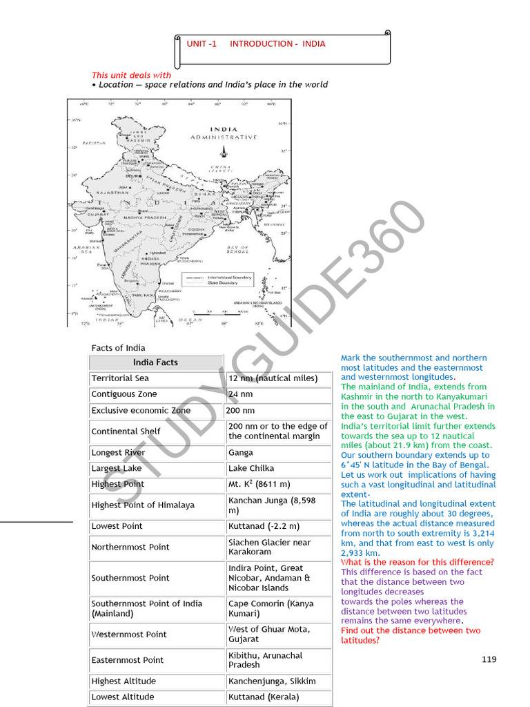 11 Geography Notes 17 India Location Unlocked | PDF | Territorial ...