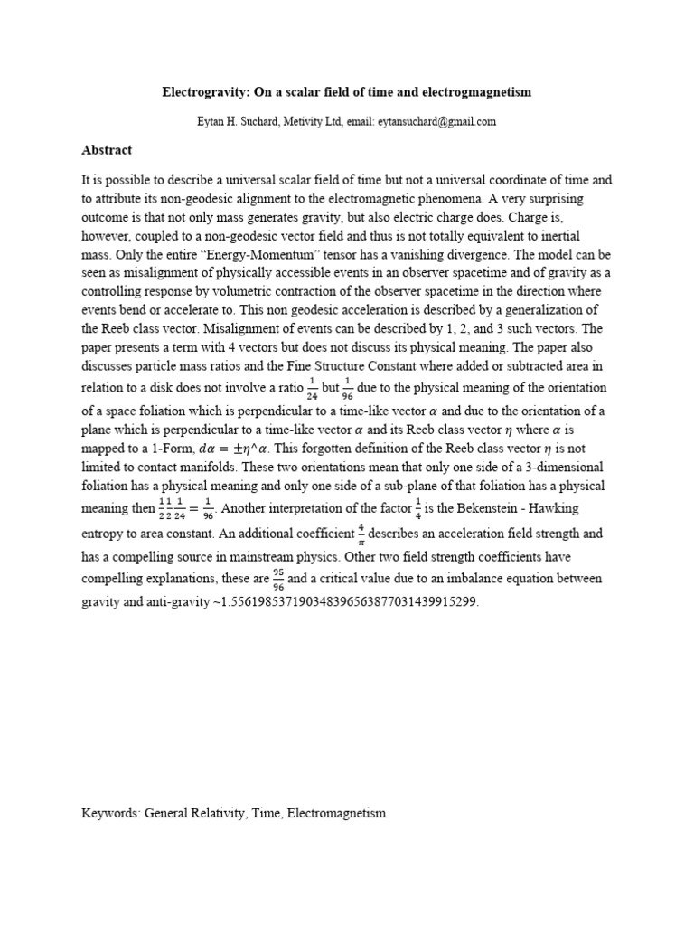 Electro-Gravity Via Geometric Chronon Field and On The Origin of Mass ...