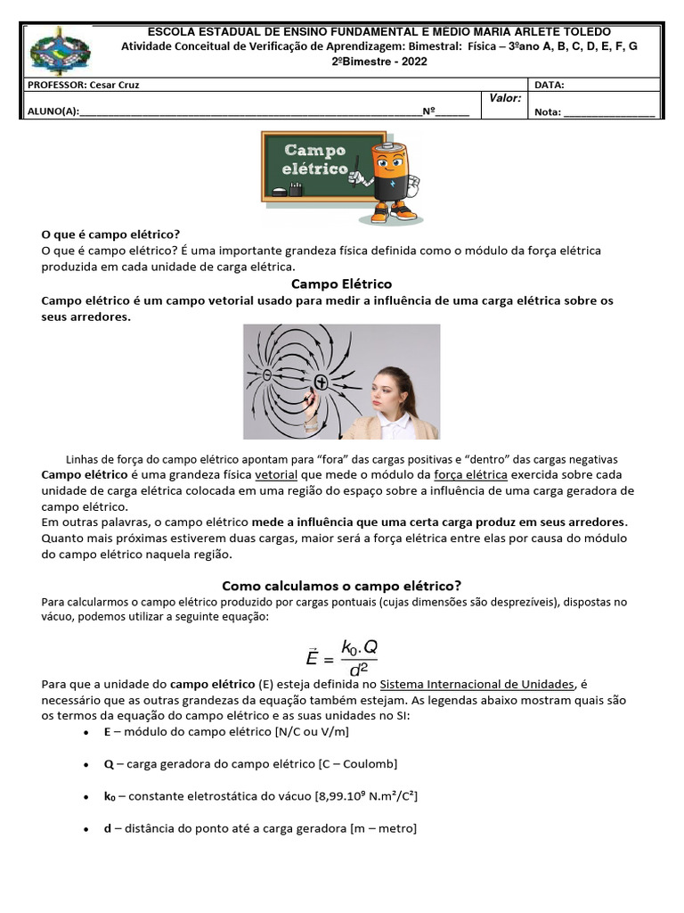 06 Conceitos De Introdução á Eletrostática Campo Elétrico 3ºano