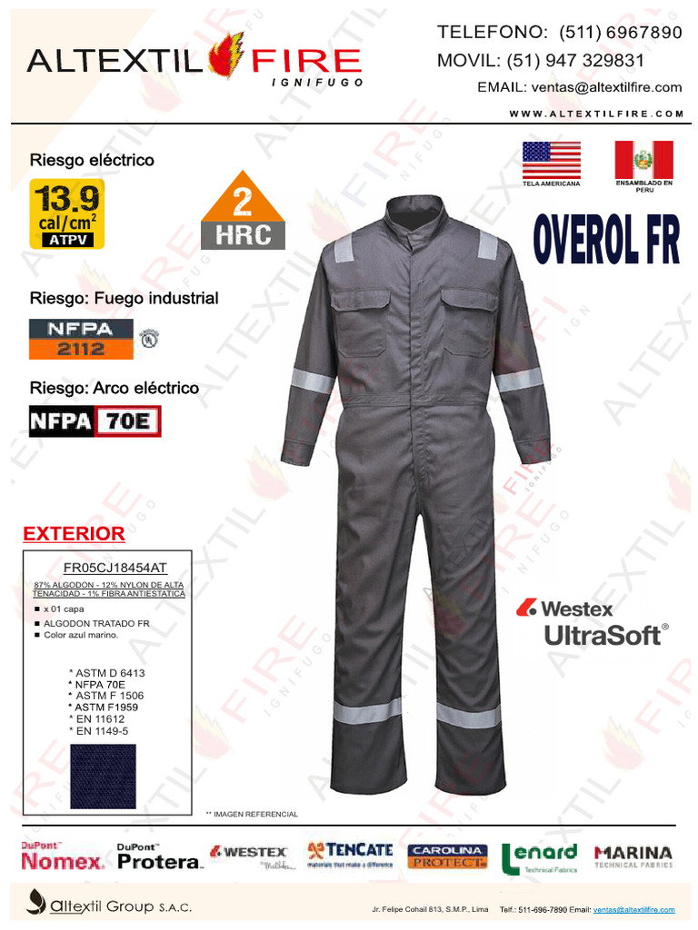 Ficha Tecnica Overoll Antiflama | PDF | Safety
