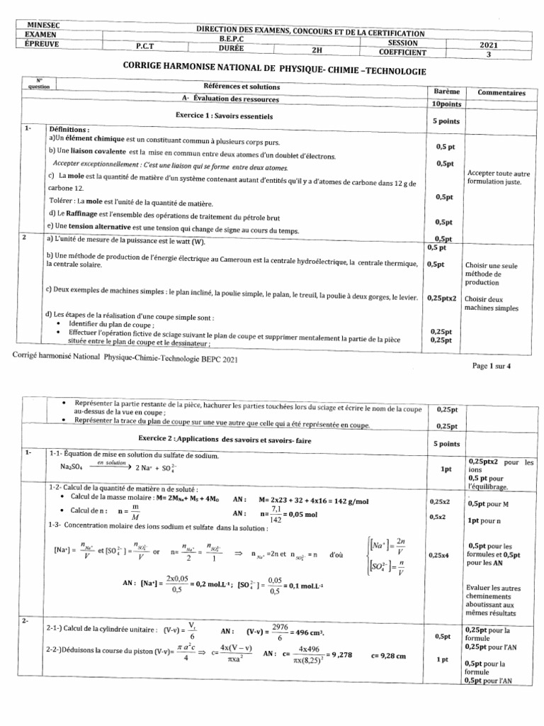 Bepc 2021 Corrigé Harmonisé National de PCT Cameroun | PDF Bepc 2021 Corrigé Harmonisé National de PCT Cameroun | PDF