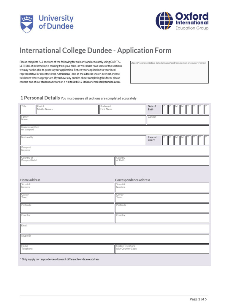 International College Dundee Application Form 2019 | PDF
