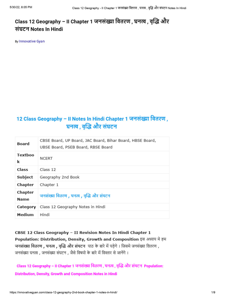 Class 12 Geography - II Chapter 1 जनसंख्या वितरण, घनत्व, वृद्धि और ...