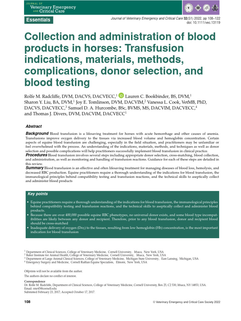 J Vet Emergen Crit Care - 2022 - Radcliffe - Collection and ...