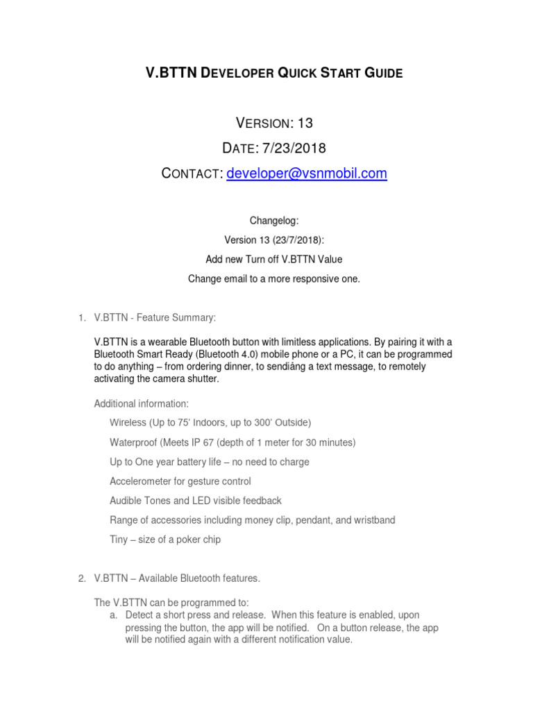 V.alrt DeveloperQuickStartQuide | PDF | Bluetooth | Android (Operating ...