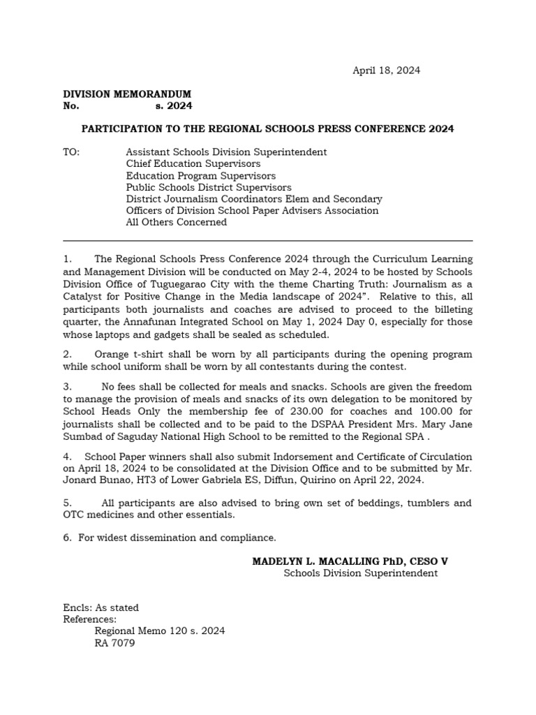 DSPC Memo For RSPC 2024 Participation | PDF | Social Science