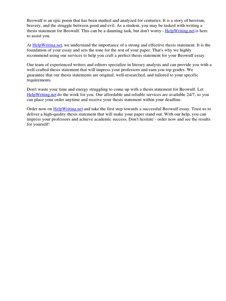 Beowulf Thesis Statements | PDF | Beowulf | English Heroic Legends