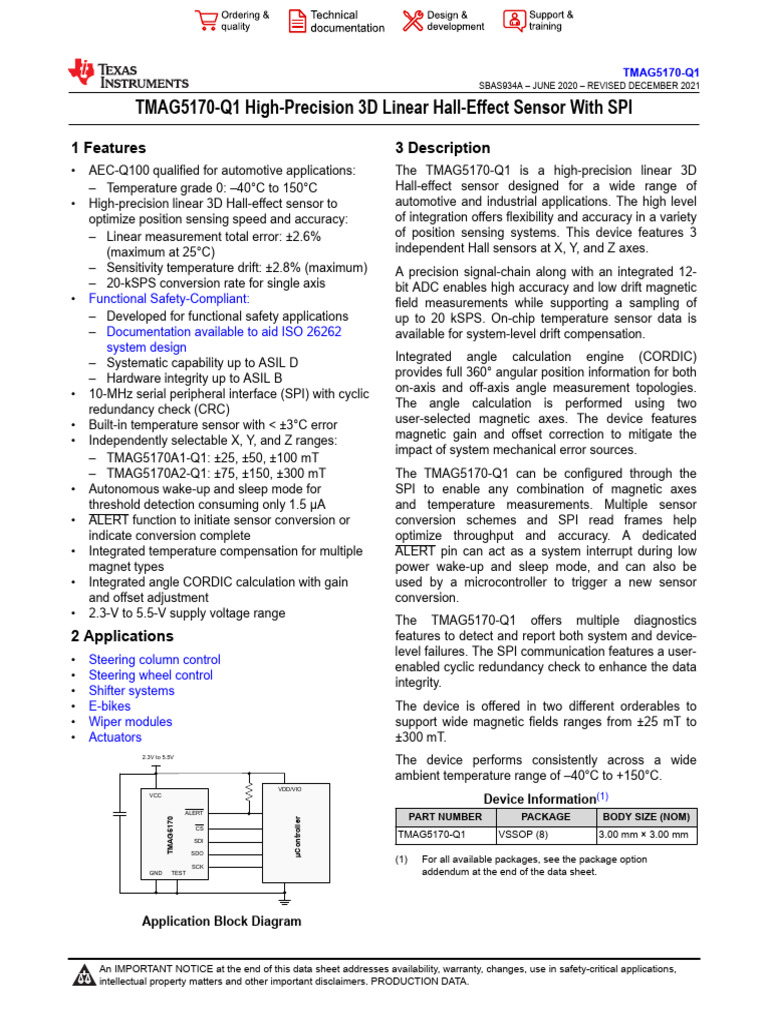 TMAG5170A1EDGKRQ1 (TI Hall Effect Sensor) | PDF | Sensor | Accuracy And ...