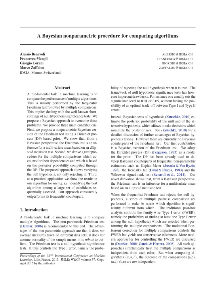 Benavoli 15 | PDF | Bayesian Inference | Multiple Comparisons Problem