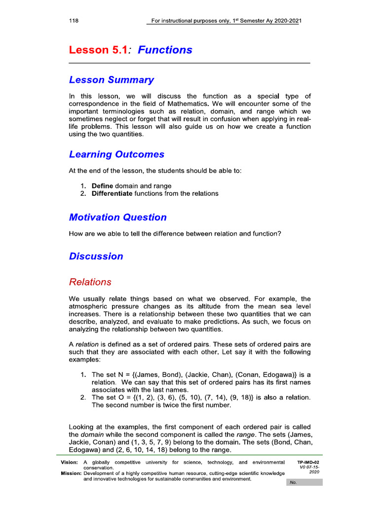 Lesson 5.1 - Functions | PDF